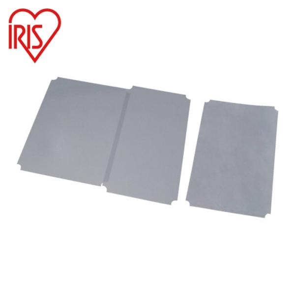 IRIS スチール製パイプ式棚用オプション(メッシュ棚用)|特長:メタルラック専用の透明硬質クリアシートです。 小物などの落下防止に便利です。