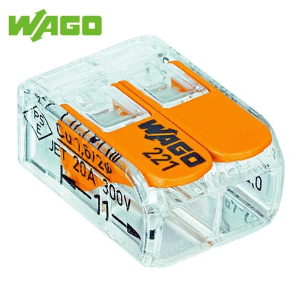 WAGO 配線接続用コネクタ|特長:単線もより線もレバー操作でワンタッチ接続できます。 工具不要で非常に便利です。 ハウジングが透明で電線挿入が目視確認できます。