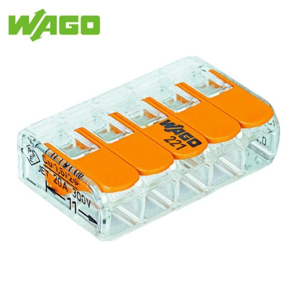WAGO 配線接続用コネクタ|特長:単線もより線もレバー操作でワンタッチ接続できます。 工具不要で非常に便利です。 ハウジングが透明で電線挿入が目視確認できます。