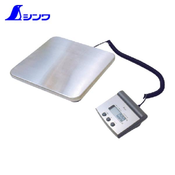 シンワ デジタル台はかり|特長:見やすい位置で測定することができます。 錆びに強いステンレス製のプラットホーム(皿)です。 容器、袋などの入れ物を引いた重さを表示できる風袋引機能付です。