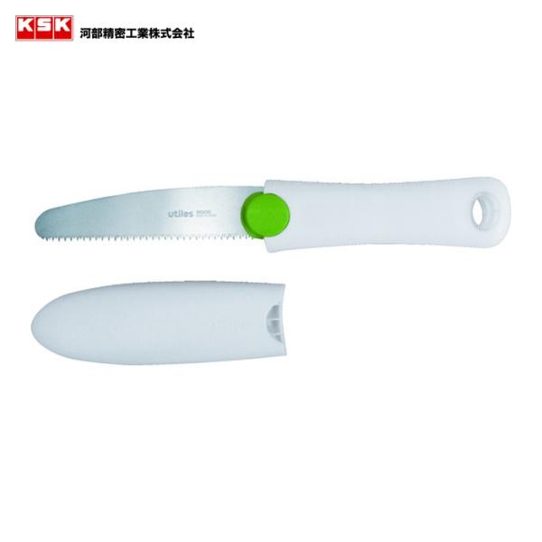 KSK 木工用鋸|特長:握りやすいコンパクトなデザインでカバー付きなので安全に収納できます。 手が小さく、力の弱い子供や女性にでも使いやすい設計になっています。 高周波焼入れ処理により曲げても折れない刃は、取り外し可能で処分の際に分別可能と...