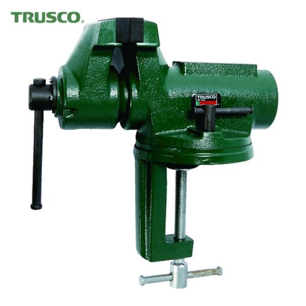 TRUSCO バイス|特長:クランプ式なので簡単に取り付け、取り外しができます。 回転台付で平行90°回転できます。 アンビル機能付です。