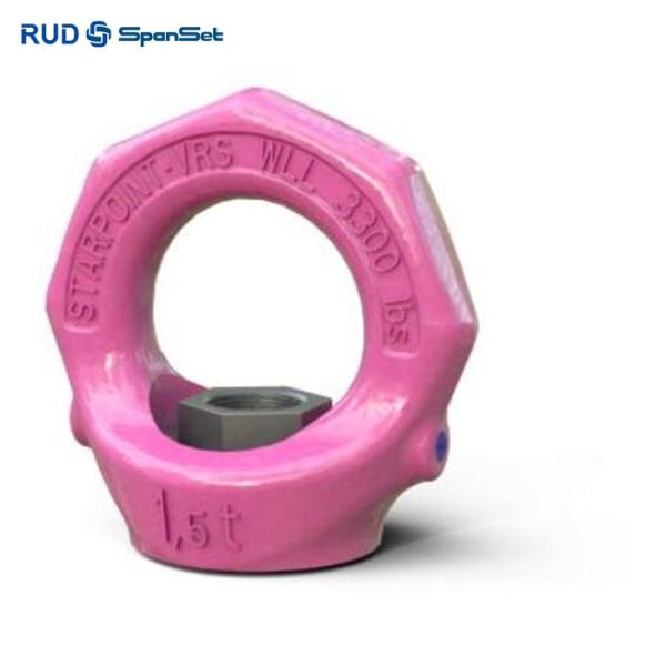 RUD アイナット|特長:取り付けに際しては市販のレンチを使用できます。 全方向負荷可能な回転アイナットです。 ボルトに接続した際でもリング部が負荷方向に360度回転するため、従来のアイナットでは禁止されていた横方向での負荷にも対応可能です。