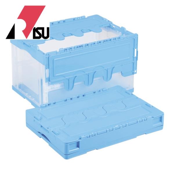 RISU 折りたたみコンテナ|特長:蓋付の折りたたみコンテナです。 側面は透明です。 容量:50リットルです。