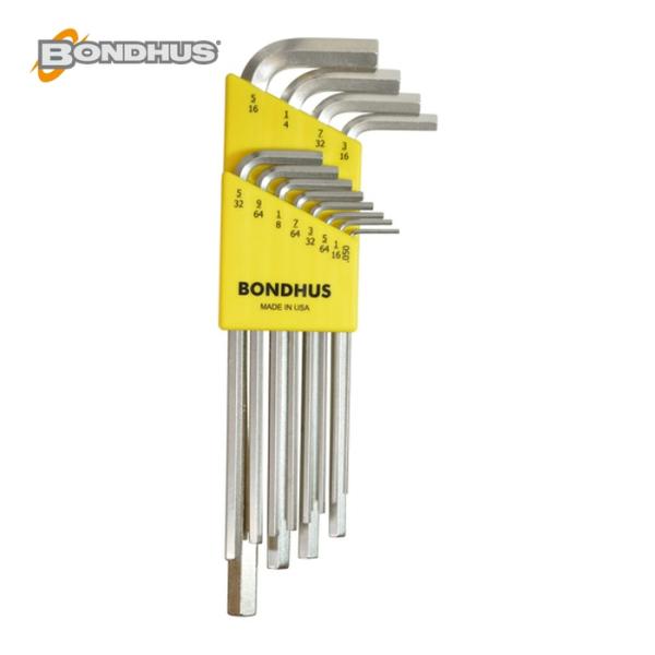 BONDHUS 六角棒レンチセット(インチサイズ)|特長:材質は硬度が高いプロテニアム合金鋼を使用しています。 ブライトガード加工は一般的なメッキ加工の2倍以上の耐食性があります。