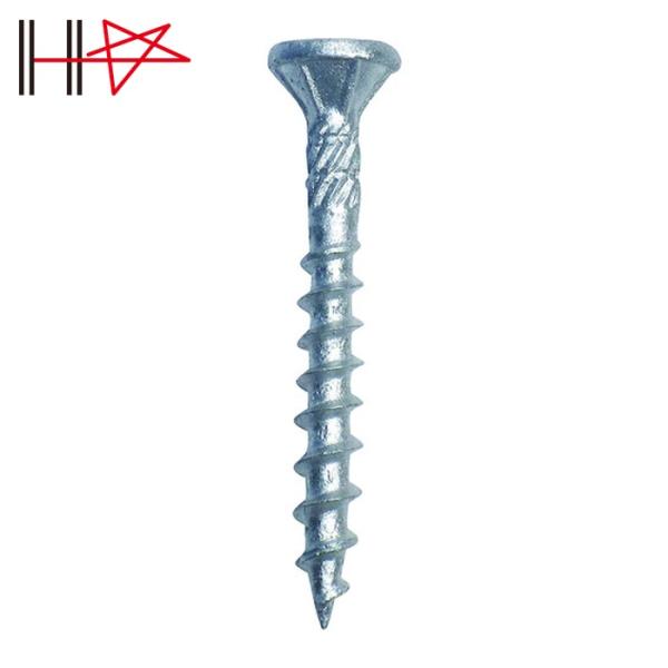 DAIDOHANT コンパネ用ビス|特長:リング付スクリュー、変則ピッチで板浮き解消します。 環境に優しく錆に強い、ノンクロムラスパート処理です。