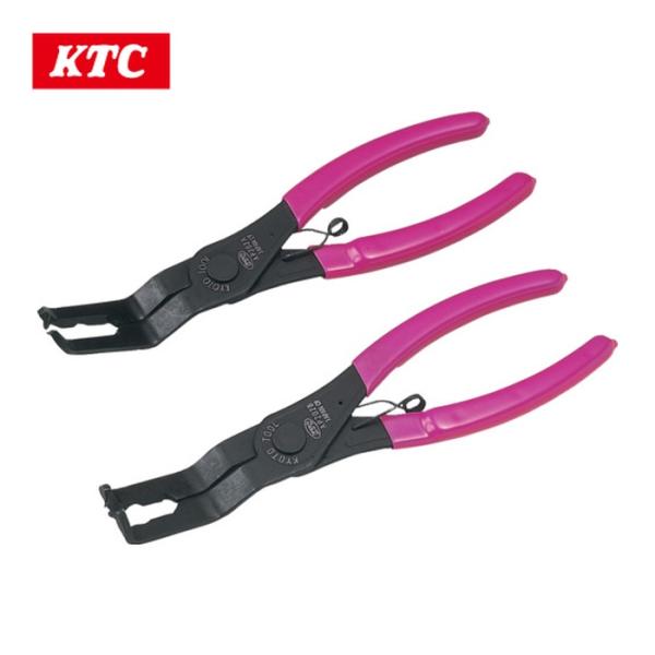KTC クリッププライヤー|特長:自動車のタイヤハウス内、アンダーカバー、前後バンパー等に使用されている三つ溝のロックピン引抜きタイプ樹脂製クリップの取り外しや取り付けに使用する専用工具です。 三つ溝が広いタイプ、狭いタイプの両方に適用しま...