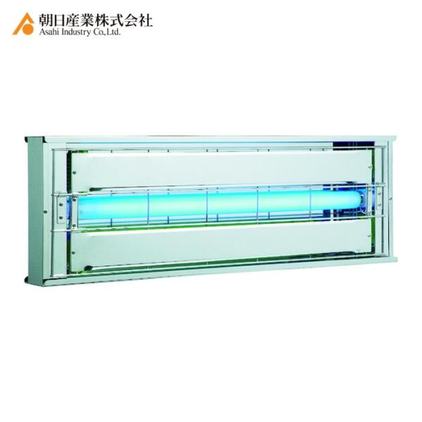 朝日 捕虫器|特長:壁直付けタイプのため、取り付けが簡単です。 虫の侵入源である出入口の壁面に横向きに直付けするタイプです。 出入り口の低い位置に取り付けすることにより、工場内への虫の侵入を防ぎます。