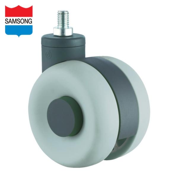 SAMSONG ねじ込み式双輪キャスター(ポリウレタン車)|特長:全体的に丸みを帯びた形状のデザイン性の高い双輪キャスターです。