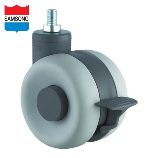SAMSONG ねじ込み式双輪キャスター(ポリウレタン車)|特長:全体的に丸みを帯びた形状のデザイン性の高い双輪キャスターです。