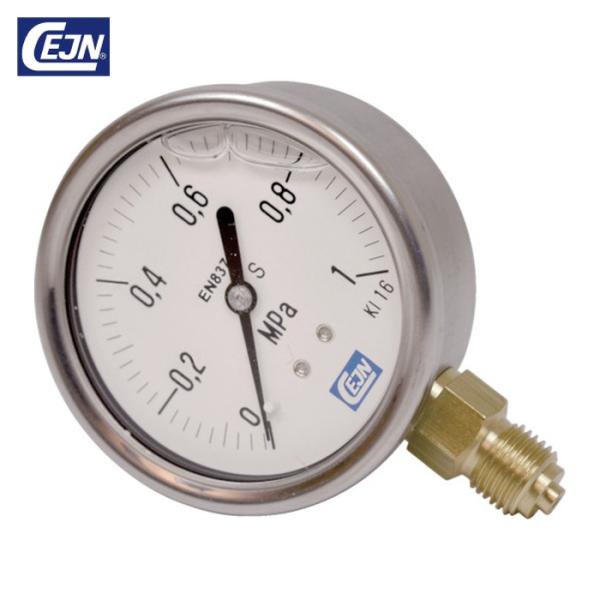 CEJN グリセリン入圧力計|特長:振動、脈動がある受圧媒体の圧力測定に適したグリセリン入りです。 ケースはステンレス製で耐食性に優れています。 EN837・1規格品です。