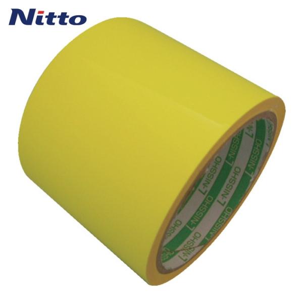 日東エルマテ 蛍光ラインテープ|特長:太陽光や照明により蛍光を発し鮮明に見えます。 設置が容易なはく離紙付です。