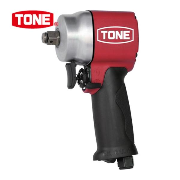 TONE エアインパクトレンチ|特長:効率よく緩め作業が行えるよう、逆(左)回転方向は正(右)回転よりも大出力に設定できます。 アルミニウム合金製ハンマーケースと特殊強化樹脂ボディーにより軽量化を実現しました。 軽量と回転継手で取り回しやす...