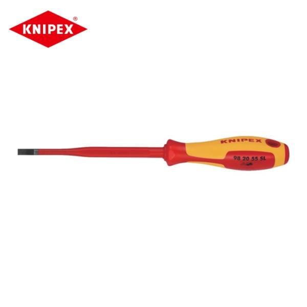 KNIPEX 絶縁ドライバー|特長:先端スリムタイプで狭い場所でも作業できます。 楕円形のグリップにより、転がりにくい形状です。