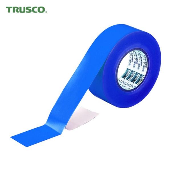 TRUSCO ラインテープ|特長:粗面にもよくなじむ特殊な粘着剤を使用しています。 接着力が強力で、汚れにくく、耐摩耗性・耐久性に優れたタイプです。