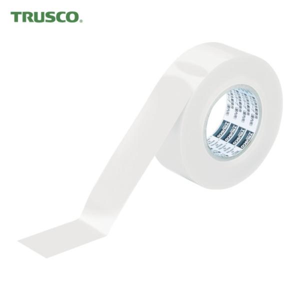 TRUSCO ラインテープ|特長:剥離紙がなくゴミが少ないエコロジー商品です。 粗面にもよくなじむ特殊な粘着剤を使用しています。 接着力が強力で、汚れにくく、耐摩耗性・耐久性に優れたタイプです。