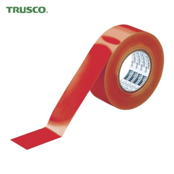 TRUSCO ラインテープ|特長:剥離紙がなくゴミが少ないエコロジー商品です。 粗面にもよくなじむ特殊な粘着剤を使用しています。 接着力が強力で、汚れにくく、耐摩耗性・耐久性に優れたタイプです。