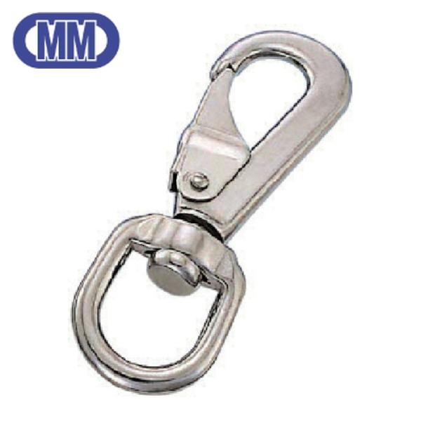 水本 フック|特長:アイの部分が回転するので、チェーン等のよりとりになります。 スプリングフックで手軽に開閉作業ができます。