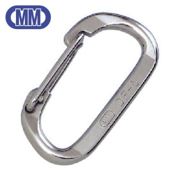 水本 フック|特長:開口部が大きく使用しやすいジョイント金具です。 ばね状のリング部をたおす(押す)ことで、開閉できます。