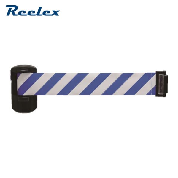 Reelex ガードテープ|特長:シートの張出しは最大6mのロングストロークです。 シートの収納は便利な自動巻きです。 シートが誤って外れてもゆっくり巻き取る安全機構付です。