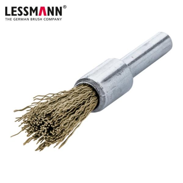 LESSMANN 軸付エンド型ブラシ|特長:電動工具等に容易に取付が可能です。 高品位の線材を使用しており、耐久性に優れ、長寿命です。