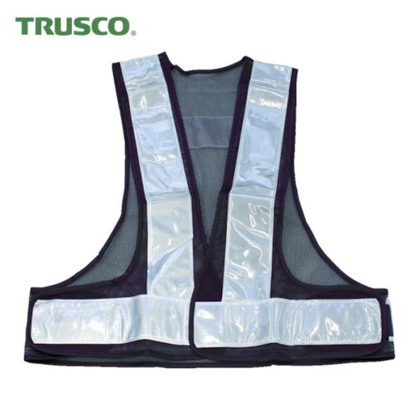 TRUSCO 安全ベスト|特長:マジック式のテープにて胴回りのサイズ調整が可能です。 高視認な70mm幅の反射材付です。 メッシュ部は破れにくいラッセル構造です。