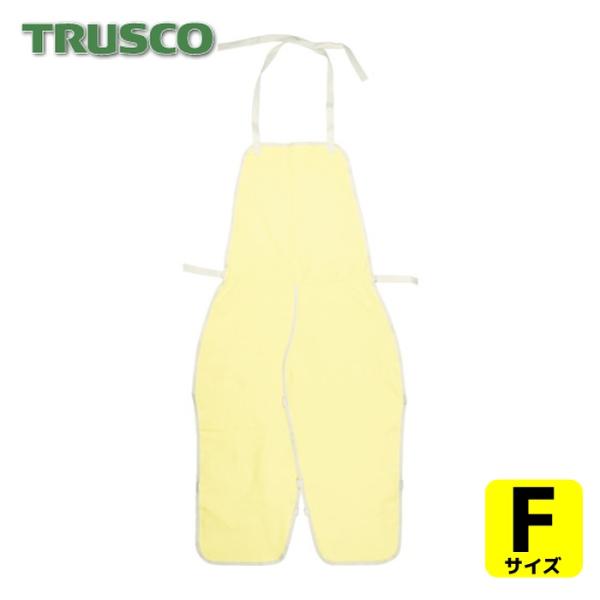 TRUSCO 耐切創エプロン|特長:高機能繊維「ケブラー[[R下]]」を使用しており、刃物や火花から身体を保護します。 身体にぴったりとフィットする脚巻きタイプのエプロンなので、動きやすく、作業性に富んでいます。