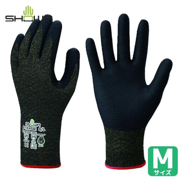 SHOWA アラミド手袋(ニトリル背抜き)|特長:アラミド繊維とステンレスワイヤー糸の混紡で高い切創強度を発揮します。 ガラスやステンレス、アルミなどの対象物に手の跡がつきにくいです。 ゴワつきを抑え、柔らかく手にフィットし、繊細な指先感覚です。