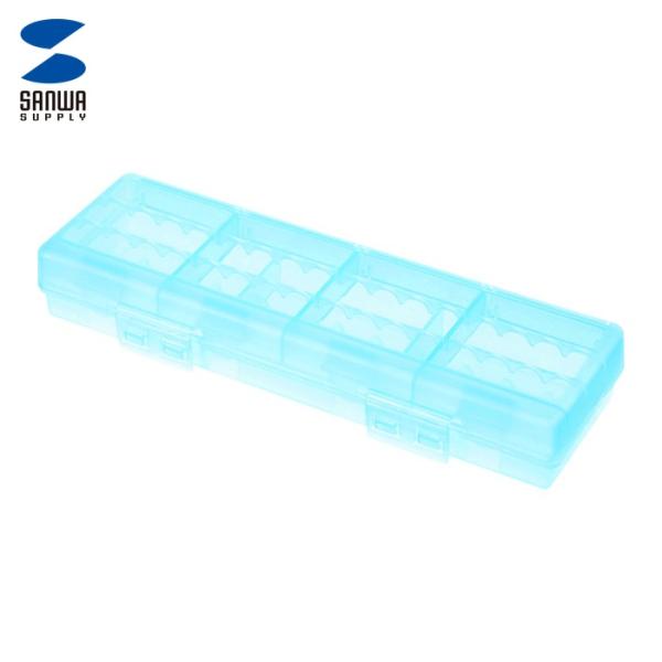 SANWA 電池ケース|特長:単3・単4乾電池の両方の収納に対応した電池ケースです。 単3は12本、単4は16本入ります。 電池は4本ずつに分けて収納できるので管理に便利です。