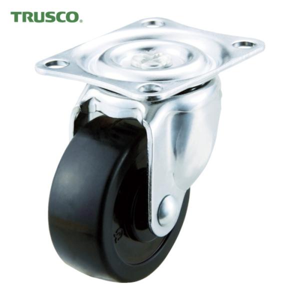 TRUSCO プレート式ゴムキャスター|特長:標準的な小型キャスターで、最小サイズから取りそろえています。