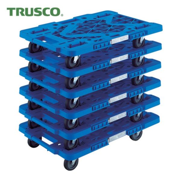 TRUSCO 樹脂製平台車(連結タイプ)|特長:6台セットのお買い得品です。 メッシュ構造の採用で、従来品よりさらに軽量で移動が簡単です。 縦・横方向に連結が可能です。