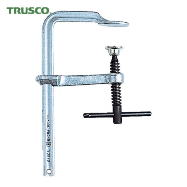 TRUSCO L型クランプ|特長:スチール製Tハンドルの採用で締め付けがスムーズです。 フレームは熱処理済み中炭素鋼ニッケルクロームメッキ仕上げ(S45C)です。