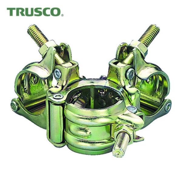 TRUSCO 単管オプション|特長:単管で小屋などの組立時の垂直パイプに水平2方向を外側固定するクランプです。 片側直交、片側自在のクランプです。