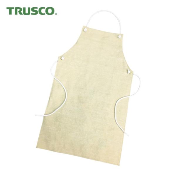 TRUSCO 耐熱エプロン|特長:アラミド繊維と生体溶解性セラミック繊維・ガラス繊維との複合素材を使用した耐高熱・耐炎・耐スパッタ用保護具です。 短時間ならば800°Cの高温にも耐えます。 また熱伝導率が低いので、断熱効果にも優れています。