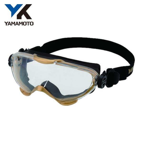 YAMAMOTO セーフティーゴーグル(通気孔付タイプ)|特長:ワンタッチ長さ調整ベルトです。 レンズ外面は傷がつきにくく、さらに汚れと水をはじく防汚撥水機能も備わっています。 レンズ交換が可能です。
