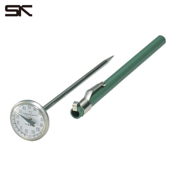 佐藤 温度計(アナログ)|特長:バイメタル式温度計です。 携帯に便利です。 飛散防止カバーとクリップ付ケース付属です。