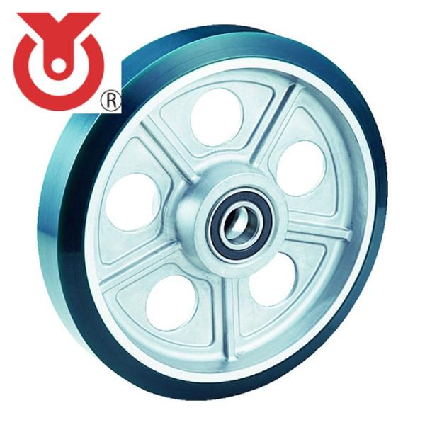 ユーエイ プレート式ウレタンキャスター|特長:標準的な大型キャスターで、重量物の運搬に数多く使用されています。 走行時の衝撃を緩和します。