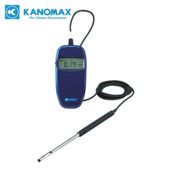 KANOMAX 風速計|特長:風速・温度の切替、測定値のホールド、電源ON/OFFなどのすべての操作がワンボタンで可能な手のひらサイズの小型風速計です。 温度補償回路を内蔵し、温度変化に対しての追従性も抜群です。 測定範囲は風速0。