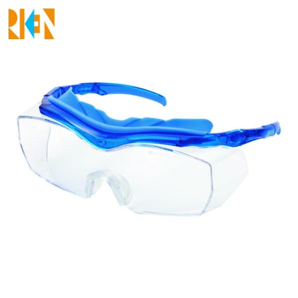リケン 一眼型保護メガネ(オーバーグラスタイプ)|特長:曇りに強い超親水性VF・plus+コーティング加工です。 金属部品を使用していません。 オーバーグラスタイプでメガネの上からも併用可能です。