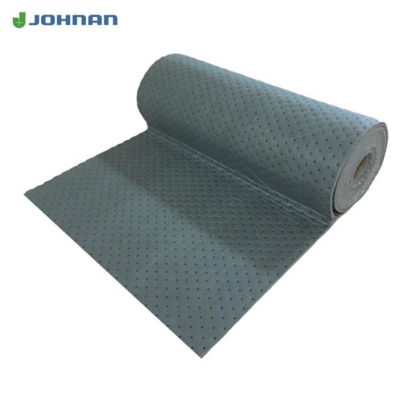 JOHNAN 吸油・吸水マット|特長:自重の10倍以上の油を吸収します。 両面粘着のフィルム付なので、滑らず、足元の安全を確保します。 フィルムをはがした後、糊残りがありません。