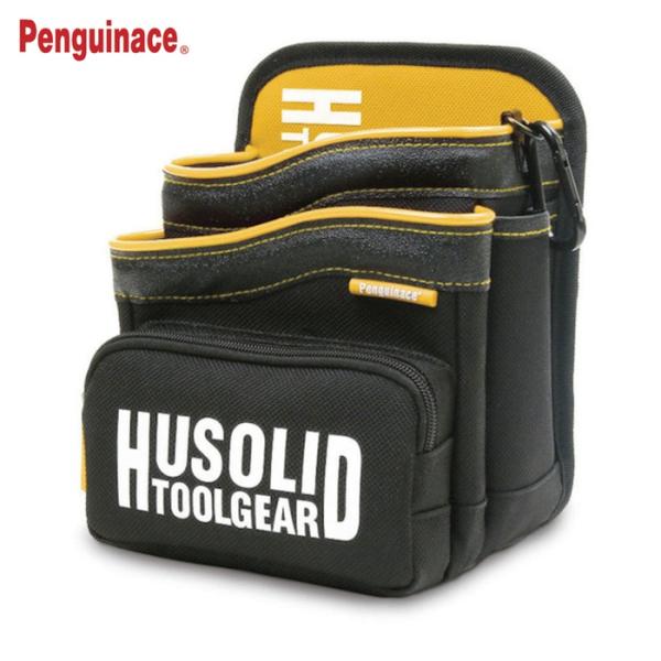 ペンギンエース 腰袋|特長:使い勝手に優れた各種ポケットとカラビナ付きで、ツールをスマートに収納、内部にはポケット、工具差しを装備し電車での移動時にも最適です。 工具の出し入れによる袋口の破損を防ぐため、パイピング部分にPVC加工を施し、腰...