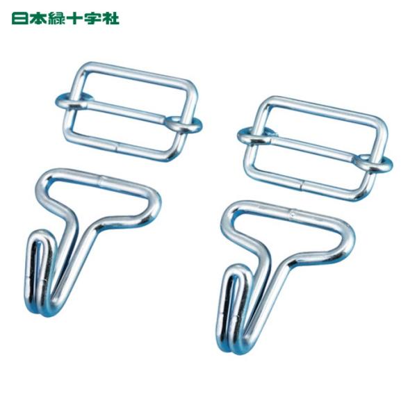 ・別売の多目的ゴムロープ(350030)専用のフック金具です。・トラックの幌張り、荷物固定に。・大型商品、貨物の荷くずれ防止に。・フック(mm):30×35・バックル(mm):30×18・セット商品:2セット1組・適合機種:350030・ス...