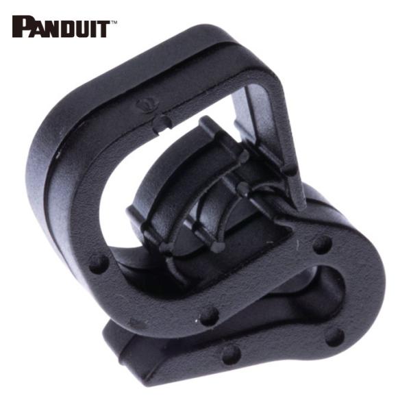 PANDUIT ケーブルクリップ|特長:一体式のバネが束線をしっかりと固定します。 クリップをパネルの端に差し込んで結束を固定します。
