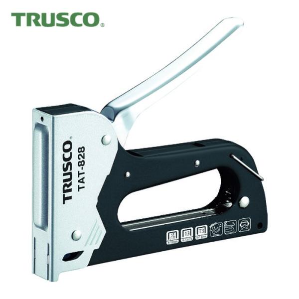 TRUSCO 手動式タッカ|特長:主要メーカーの複数サイズの針が使用可能な手打ちタイプのタッカです。