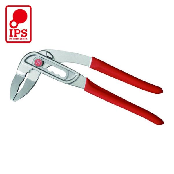 IPS ウォーターポンププライヤー|特長:先端部厚さ4mmの極薄ウォーターポンププライヤーです。 くわえ歯が平行に可動、口開き幅がどの位置でも同じ角度で対象物をしっかりキャッチします。 針金、釘等が切れるワイヤーカッター付です。