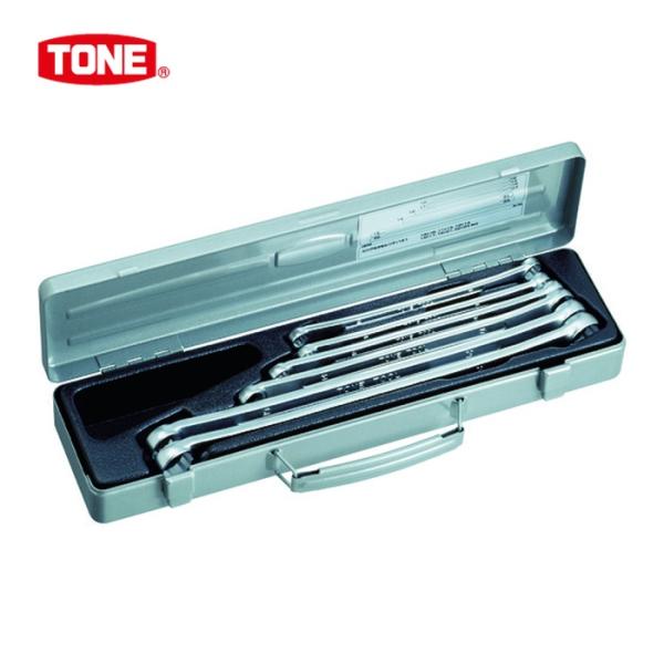 TONE 両口めがねレンチ|特長:柄部の曲がり角度が15°と小さいので、高さ制限を受ける箇所の作業に最適です。 めがね部は12角です。