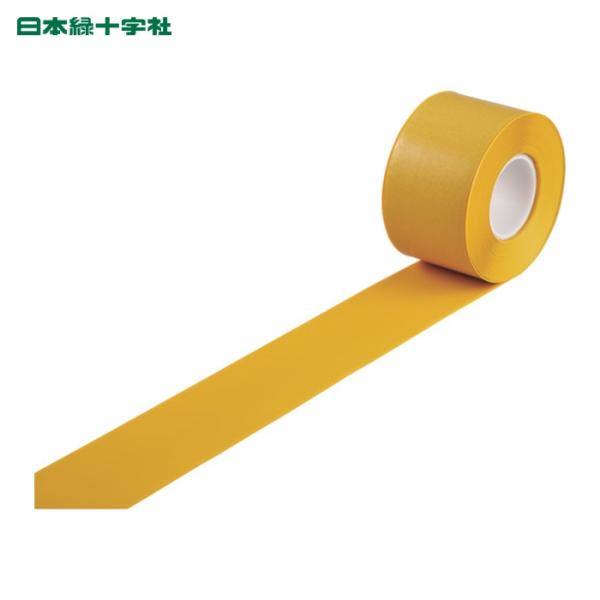 緑十字 ラインテープ|特長:厚みのあるPVC基材の両端部にはテーパー構造を採用しており、剥がれにくく、破れにくい、耐久性に優れたフロア用ラインテープです。