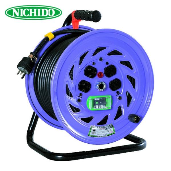 NICHIDO コードリール(単相200V)|特長:単相200V電源を使用した機械や工具などの延長に最適です。 漏電遮断器15mA感度です。