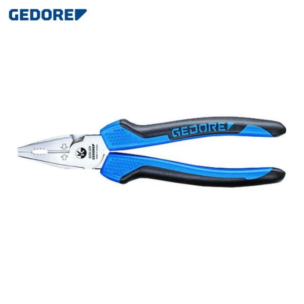 GEDORE プライヤー|特長:最適な切断形状の刃と偏心リベットベアリングで力が加わりやすいです。 通常タイプより35%負担を軽減できます。 ねじ、ボルト、パイプなどもつかみやすい先端形状です。