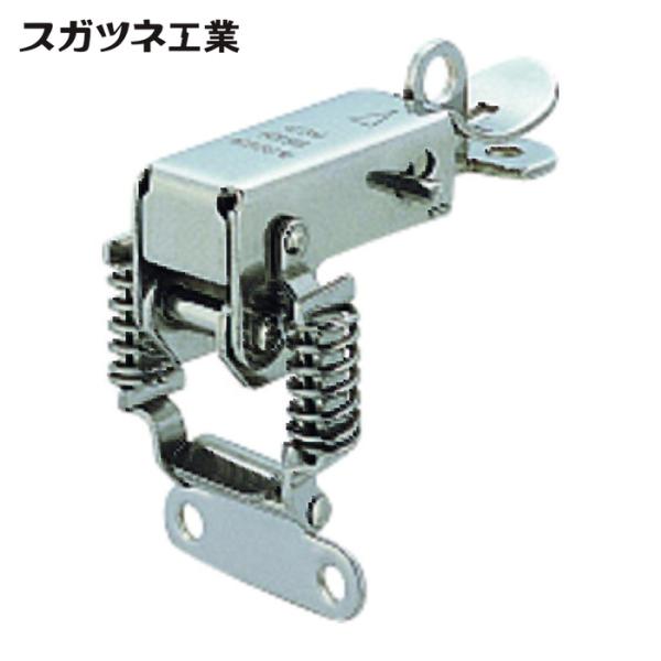 SUGATSUNE ファスナー|特長:筐体のコーナーに取り付け、扉正面側から締め込み、解除操作ができます。 コーナーファスナーヒンジSTH・C64とセットで使用できます。 セーフティーロック付きで振動に強く、不意の解除を防ぎます。